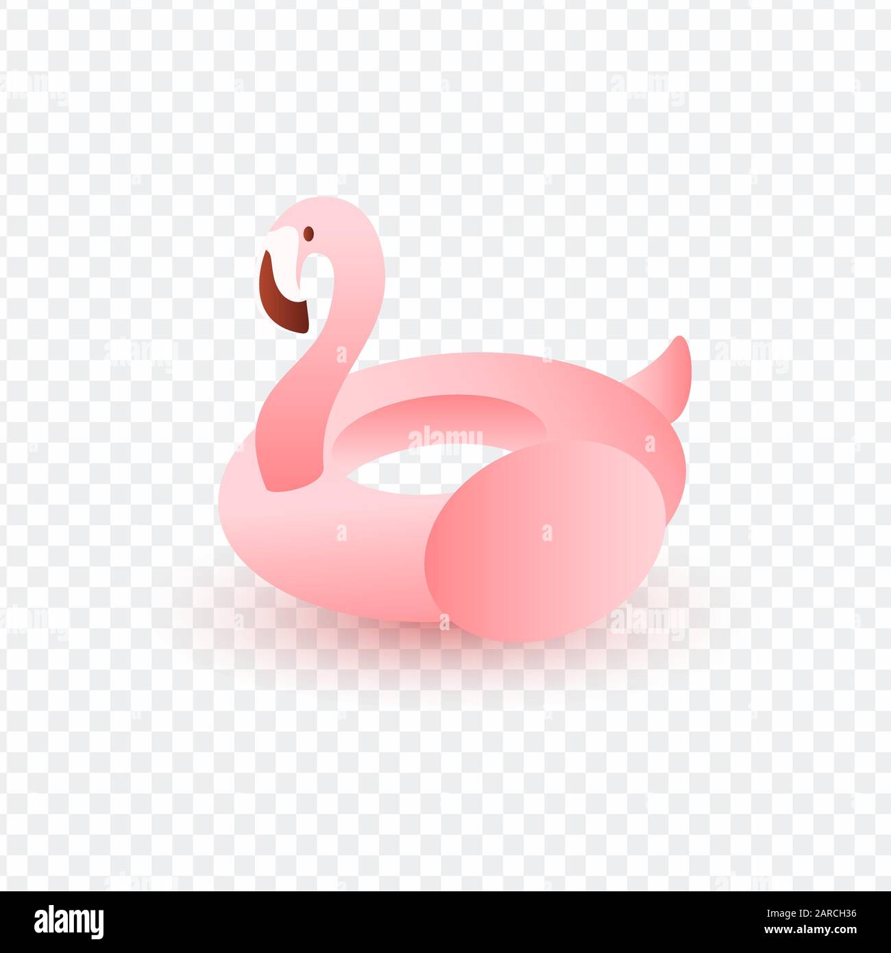 Rubber inflatable pink flamingo swimming pool ring on a white ...