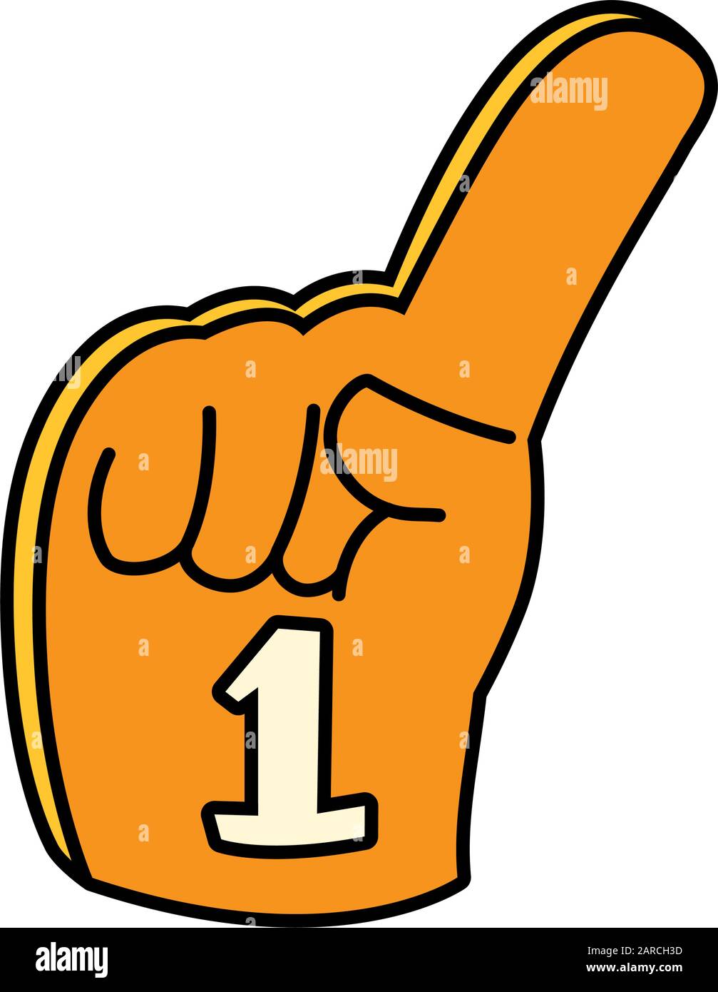 hand glove with number 1 fan, yellow foam finger vector illustration ...
