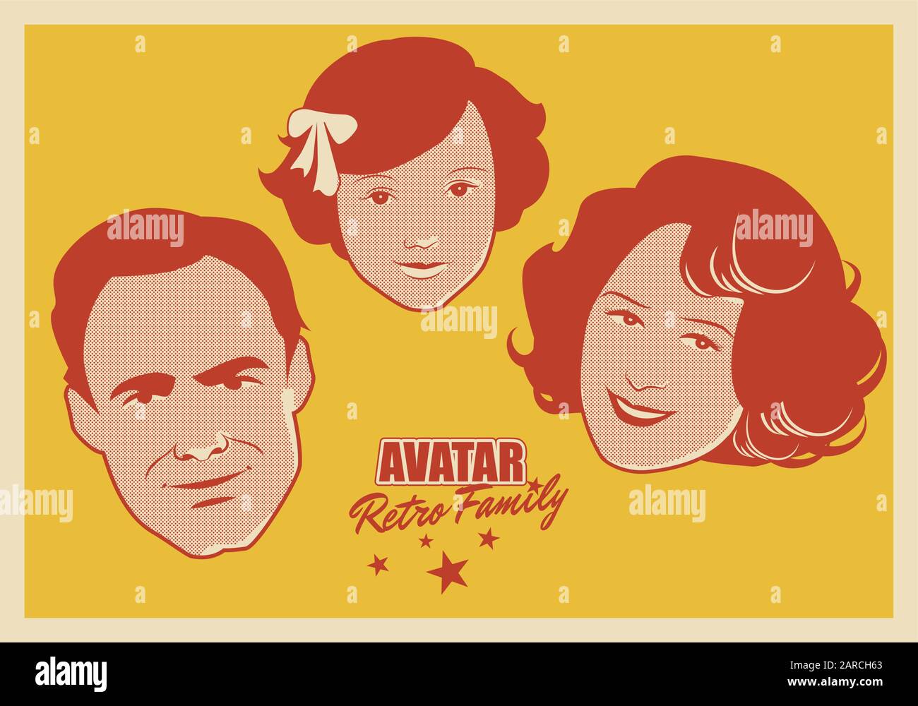 Avatar Retro Family. Cartoon faces woman, man and child retro style ...