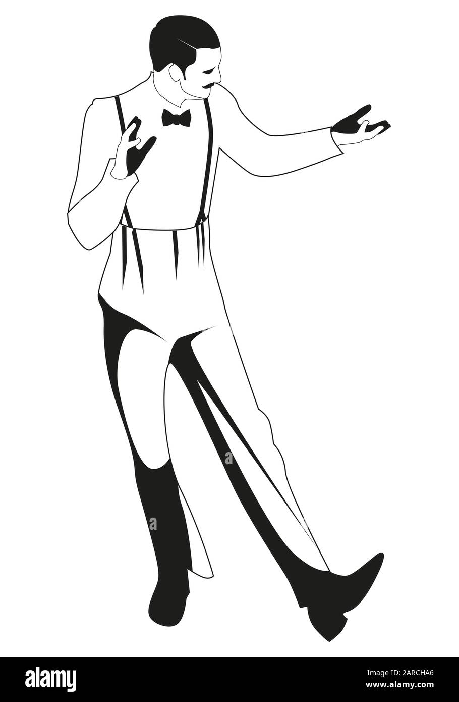 Elegant man wearing vintage style clothes dancing retro dance isolated ...