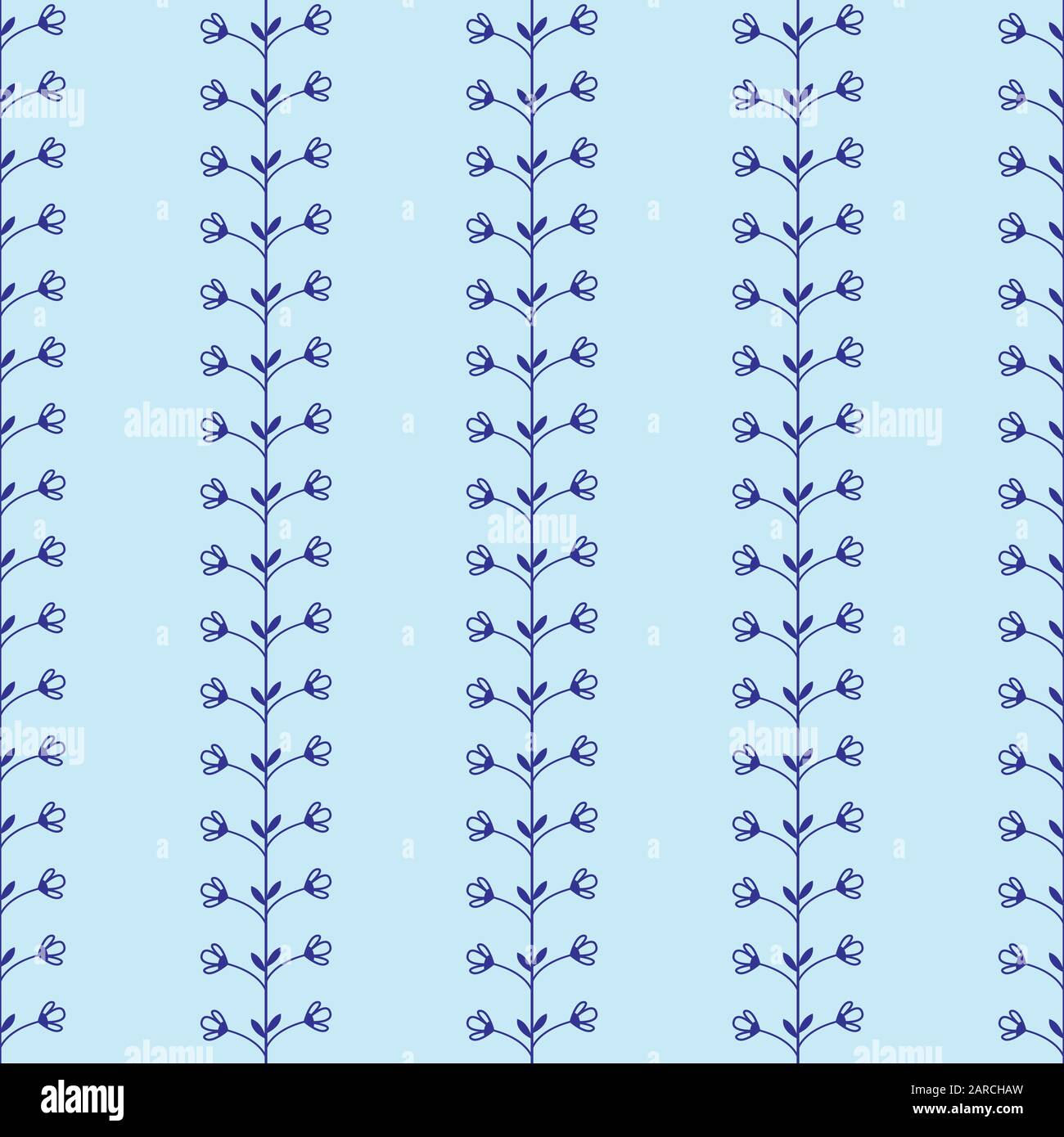 damask floral pattern on a straight stem on a blue background ...