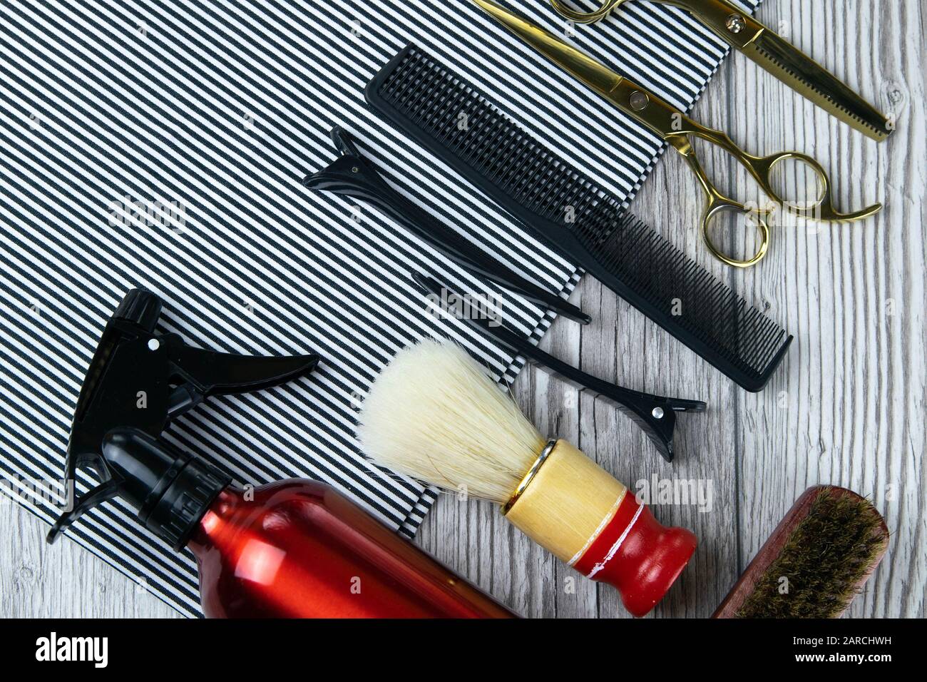 Barber's tool kit, pictured are scissors for hair cutting and hair ...