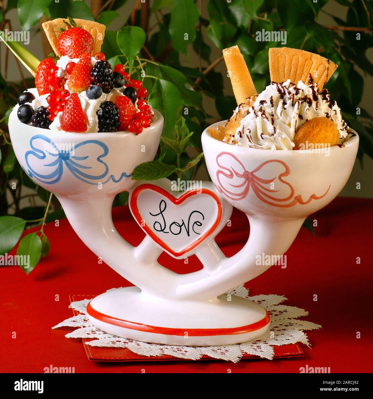 Italian food double ice cream cup for lovers Stock Photo - Alamy