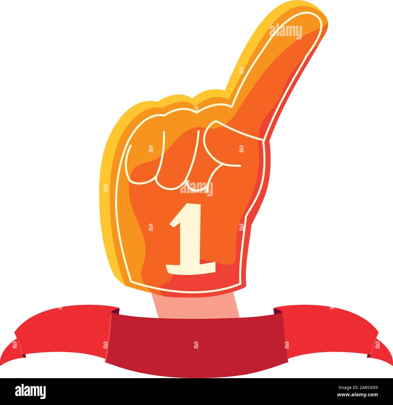 hand glove with number 1 fan, yellow foam finger vector illustration ...