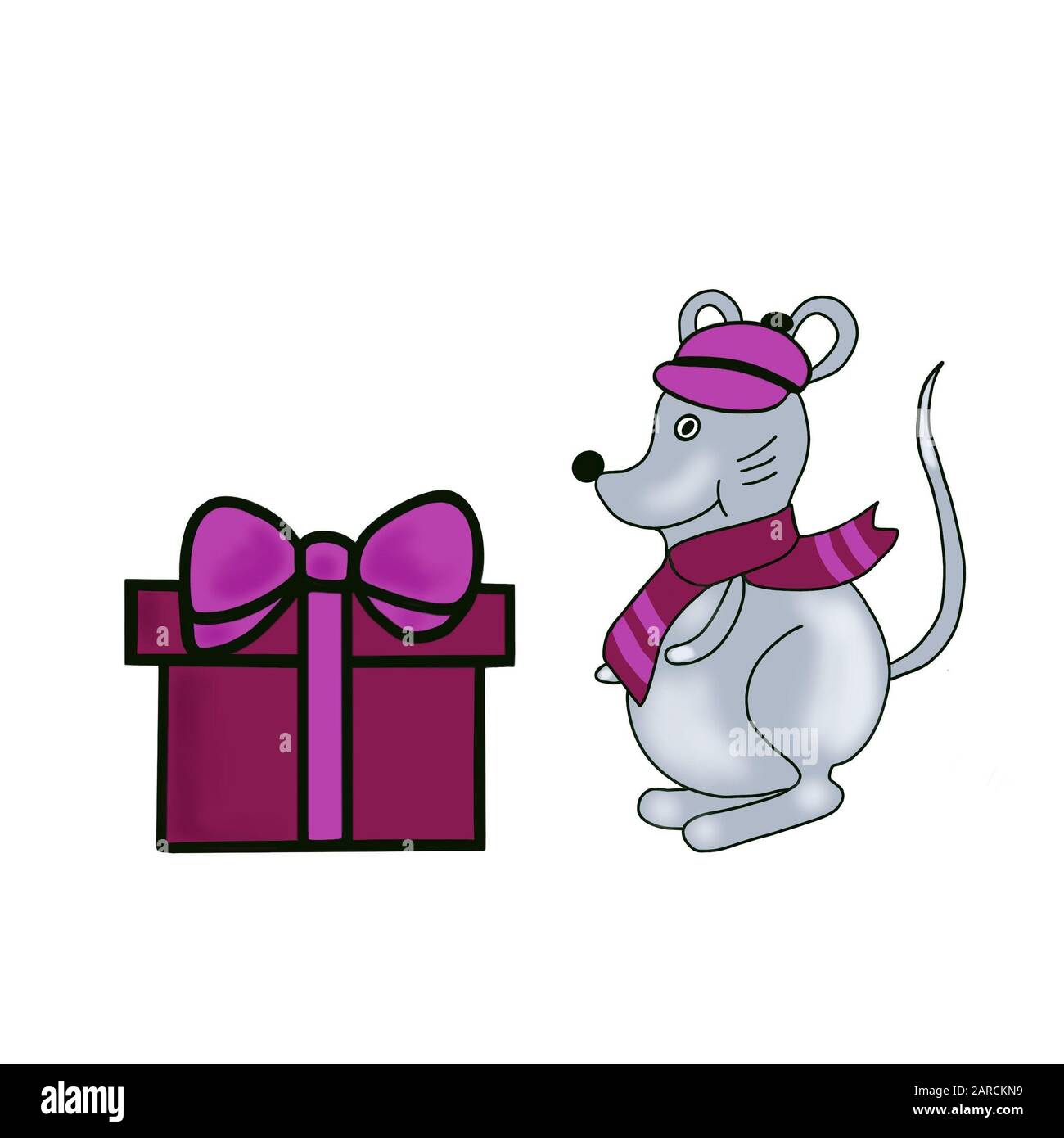 Illustration of a gift in a box and a mouse Stock Photo - Alamy