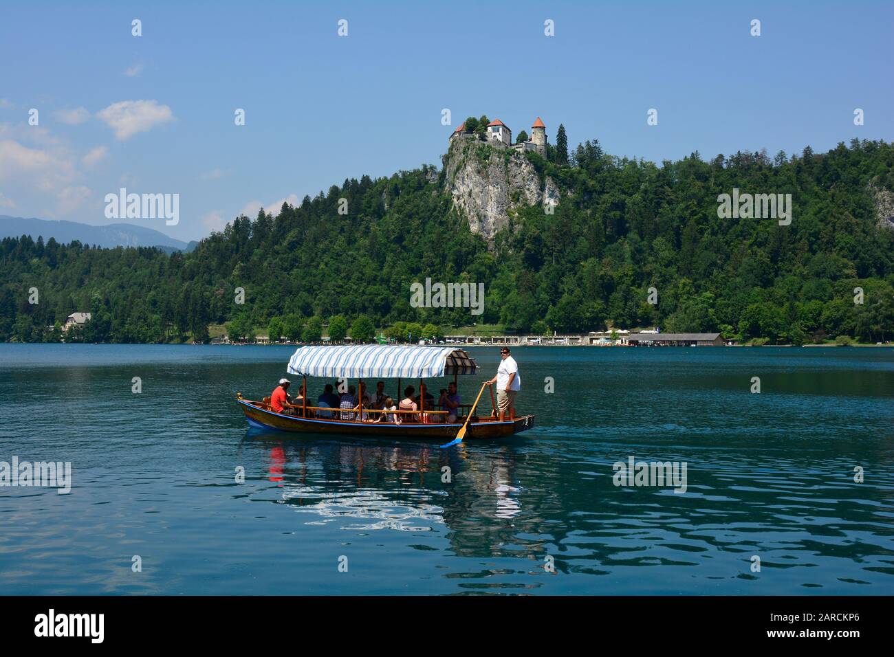Bled, Slovenia - July 7th 2015: Unidentified tourists in rowing boat ...