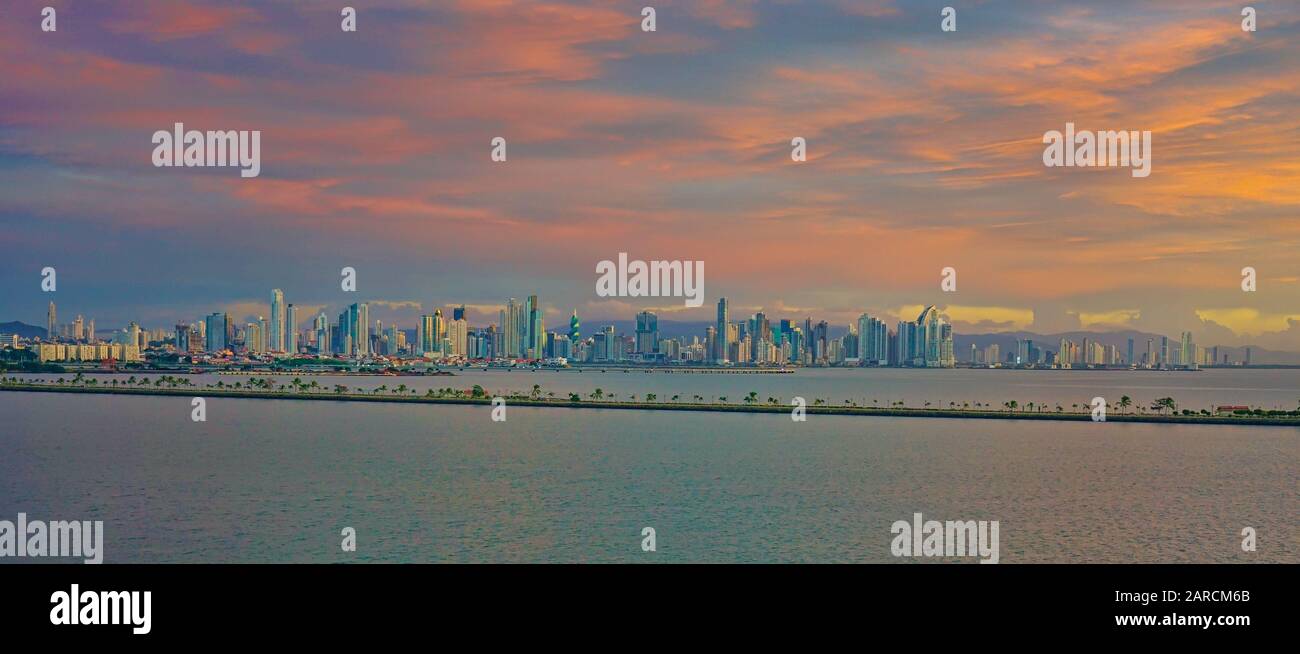 Panama Canal in Panama, Central America, with Panama City in the ...