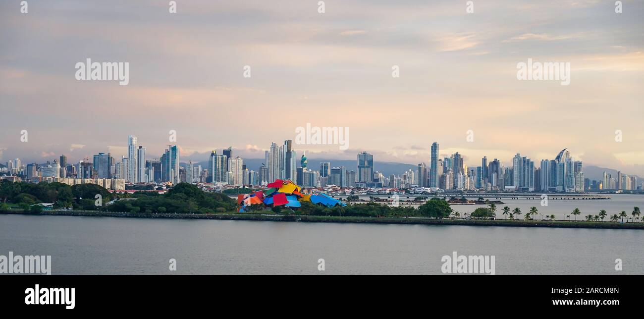 Panama Canal in Panama, Central America, with Panama City in the ...