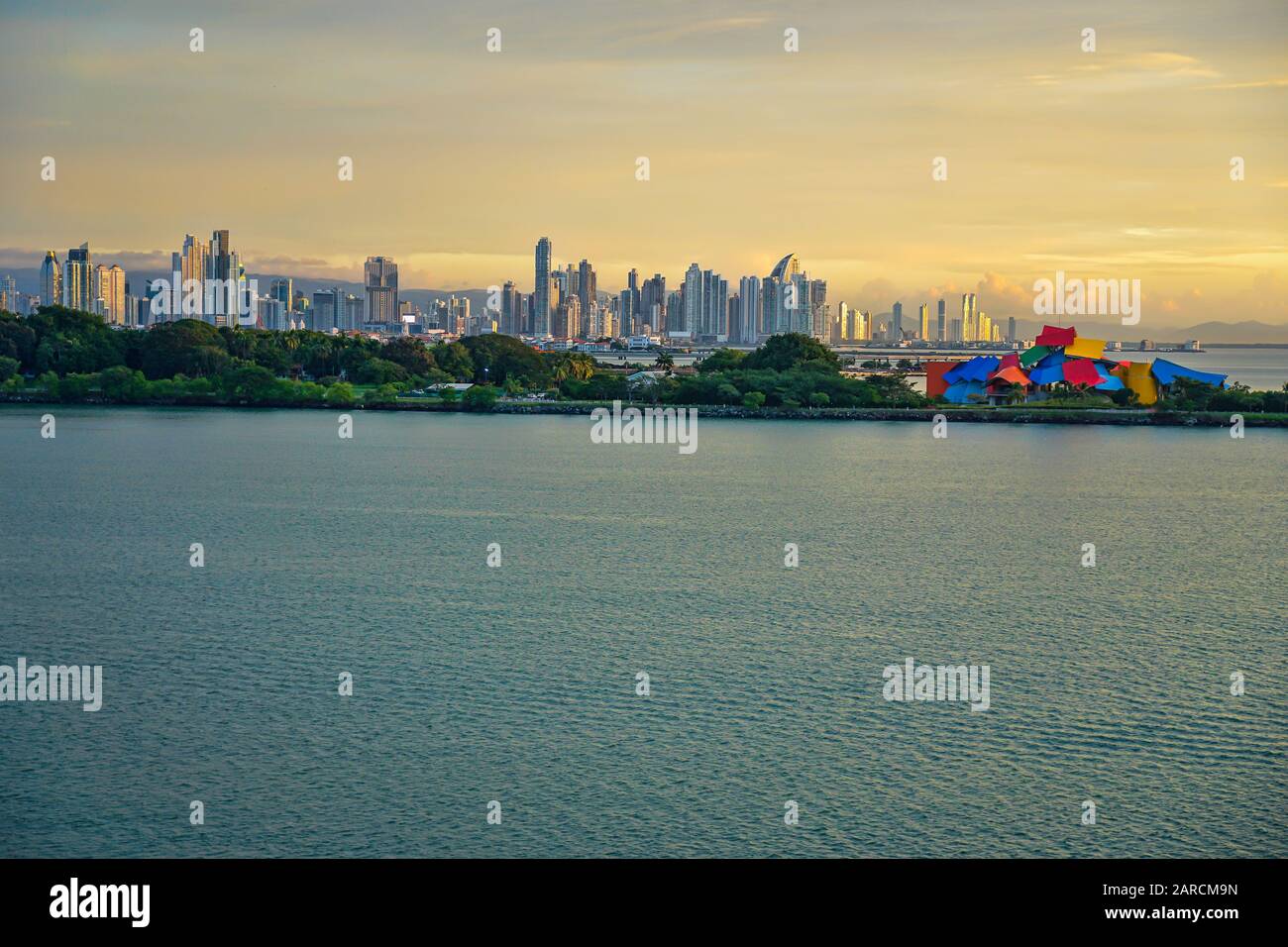 Panama Canal in Panama, Central America, with Panama City in the ...