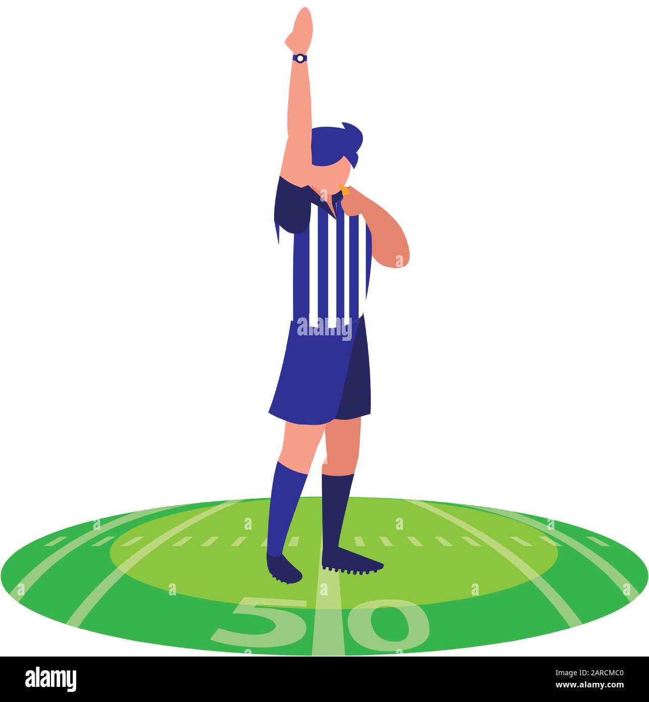 american football referee with his hand up on stadium grass vector ...