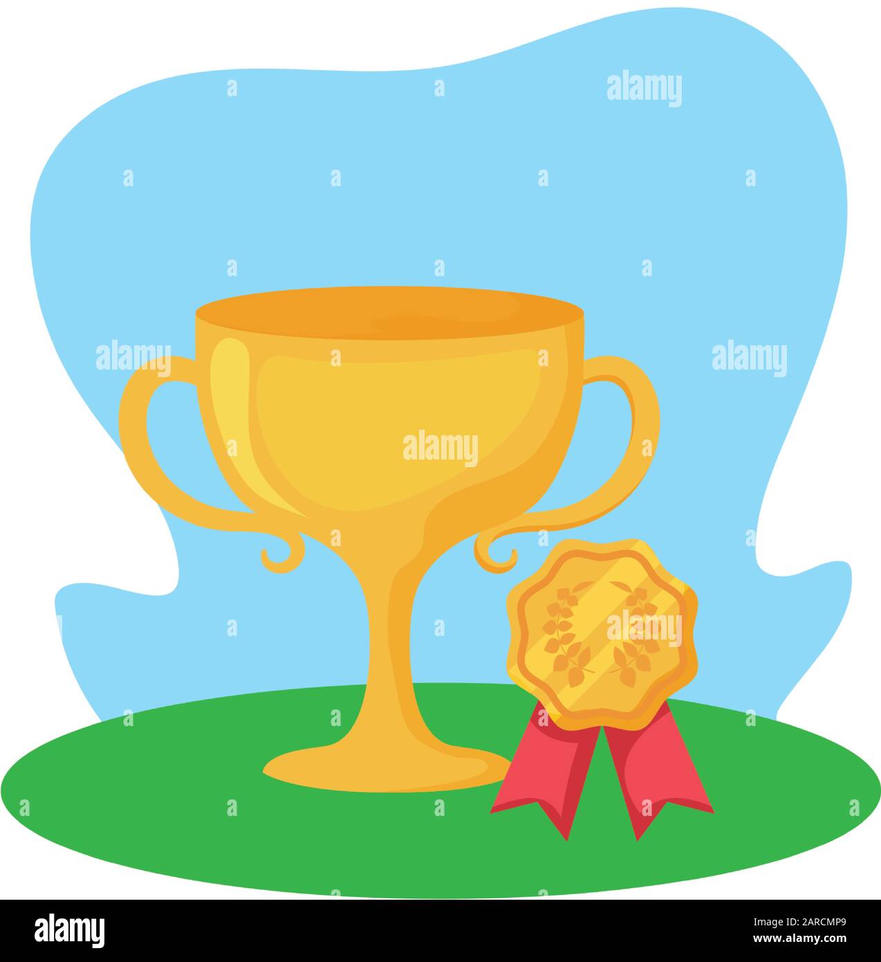 Trophy and seal stamp over field design, American football super bowl ...
