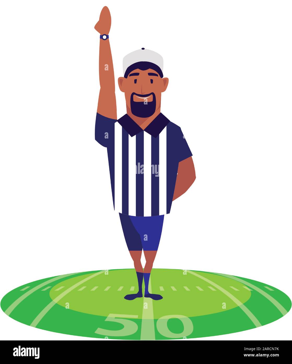 american football referee with his hand up on stadium grass vector ...