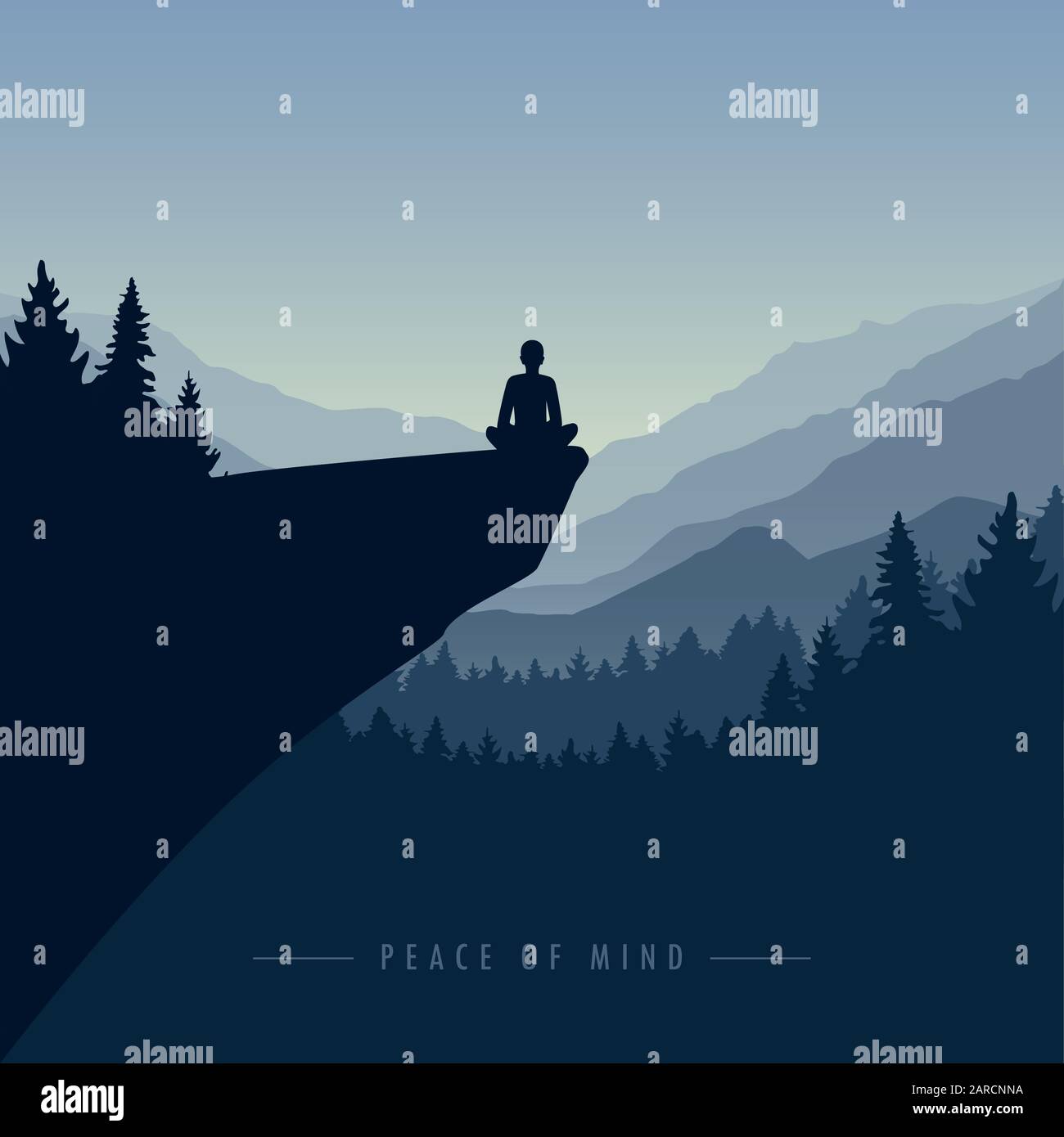 peace of mind mediating person on a cliff with mountain view blue ...