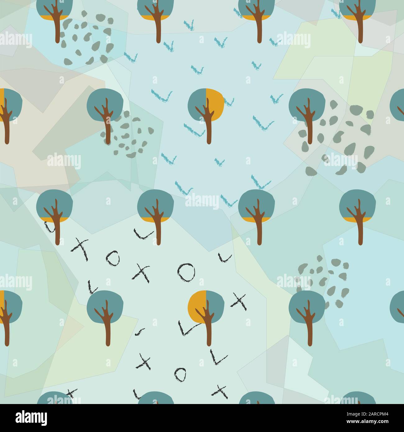 Seamless Tree Pattern with small trees on dotted background. Vector ...