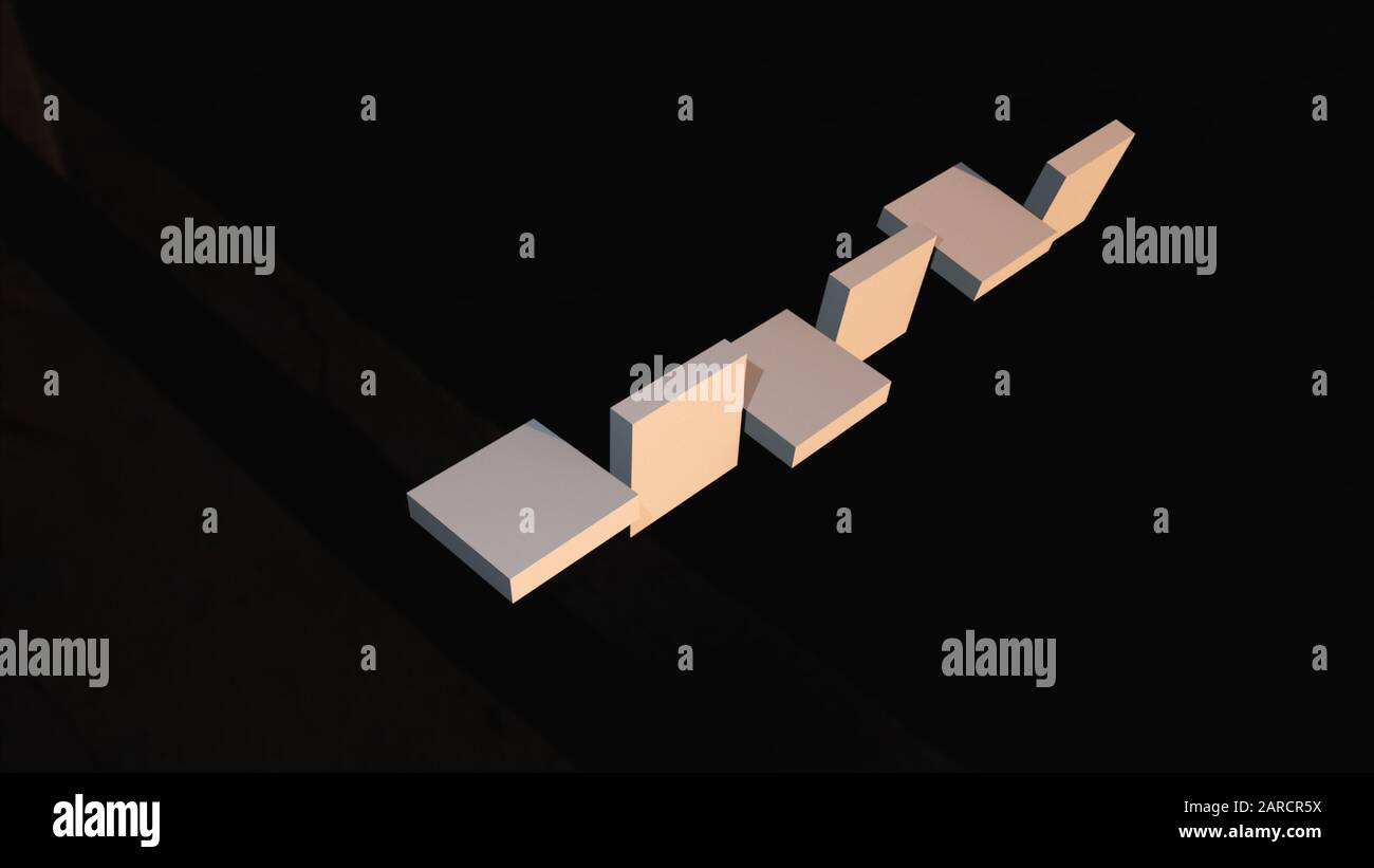 3d render of transformation of a cube into square parts. Shape change ...