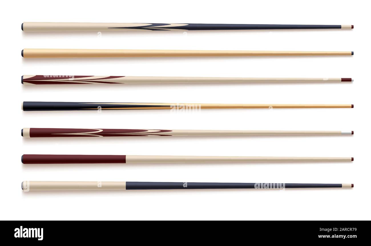 Realistic vector set of wooden billiard cues isolated on white white ...