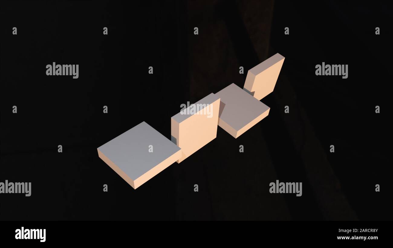 3d render of transformation of a cube into square parts. Shape change ...