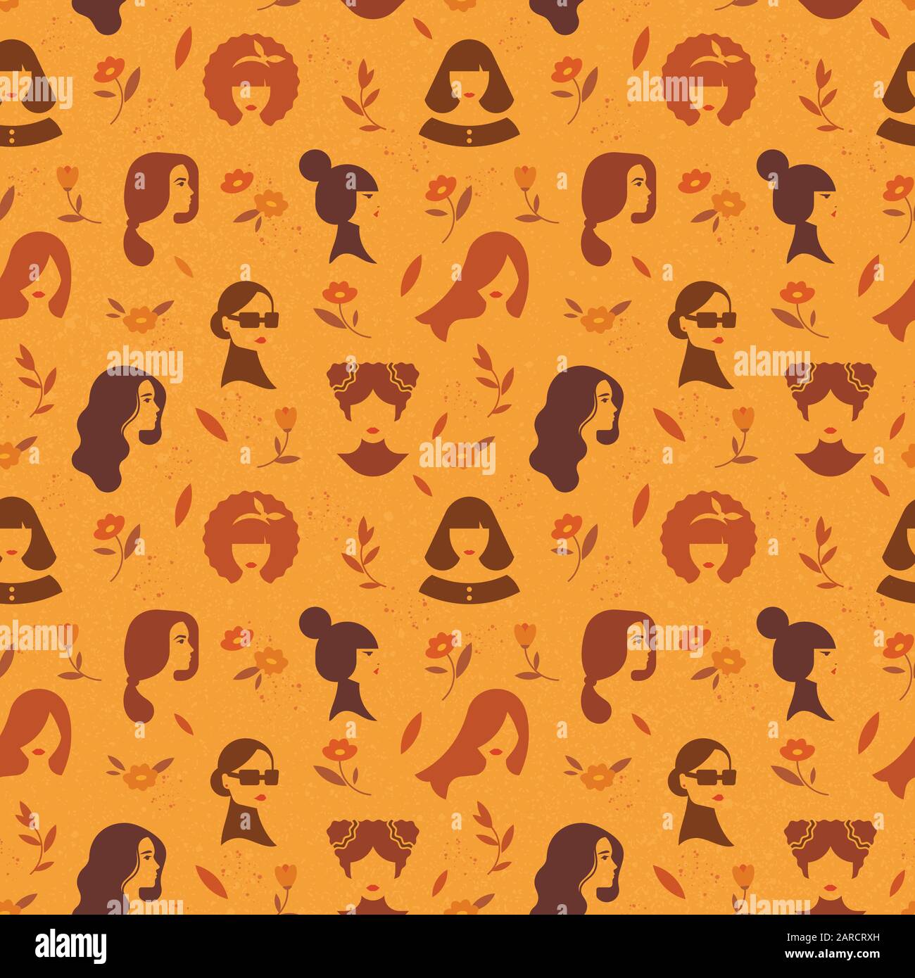 Vector seamless pattern of silhouettes of women in a linear style. On ...