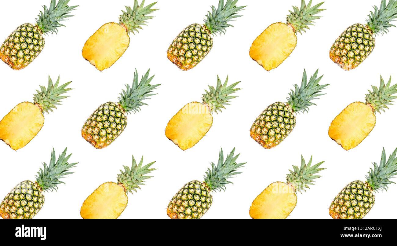 Creative background of fruit whole and slice pineapples isolated on ...