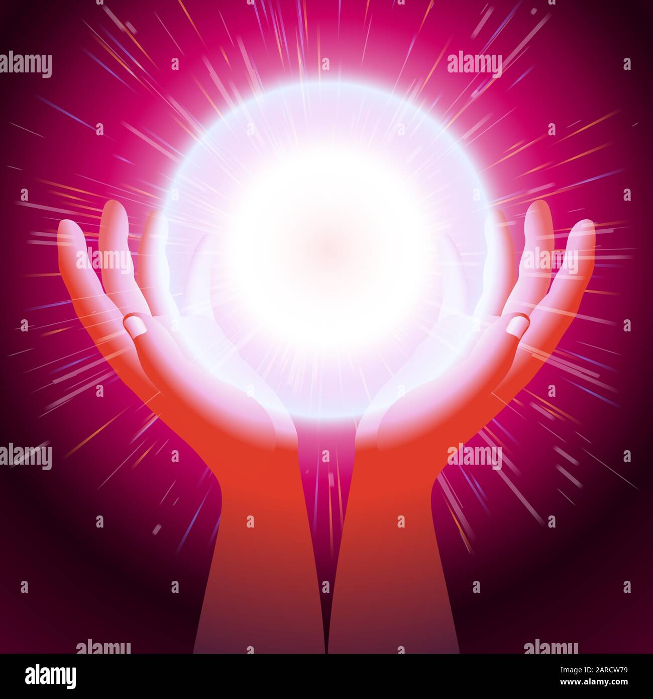 Energy crystall ball in hands. Magic ball light created by hands ...