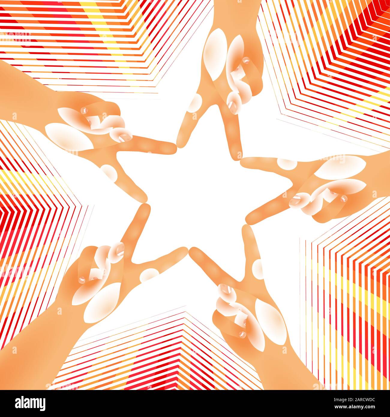 Five hands are joined by fingers in the form of a star; Eps-8 Stock ...