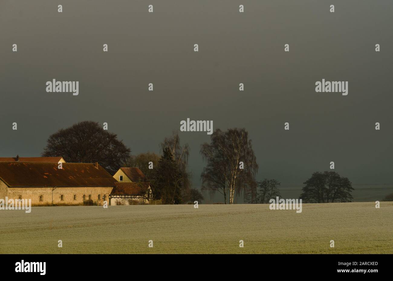 European landscape in winter with fog and snow and ice Stock Photo - Alamy