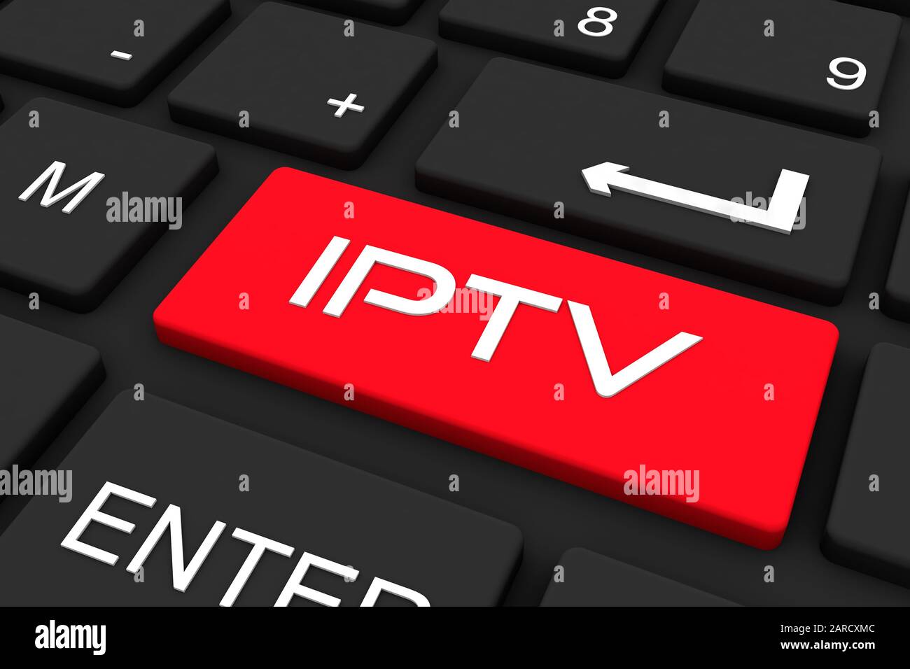3D render. Black keyboard with iptv key , Business and technology ...