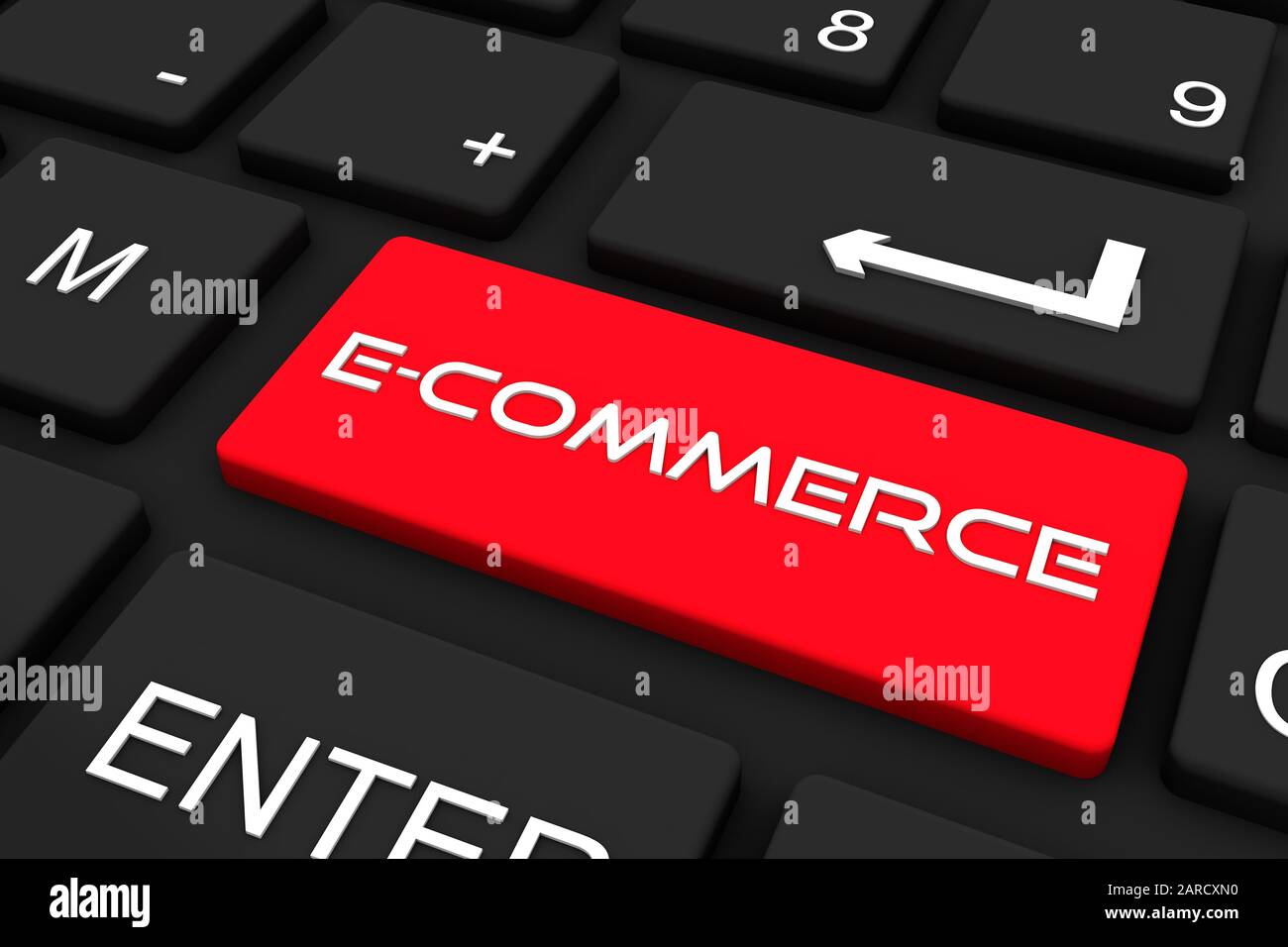 3D render. Black keyboard with ecommerce key , Business and technology ...