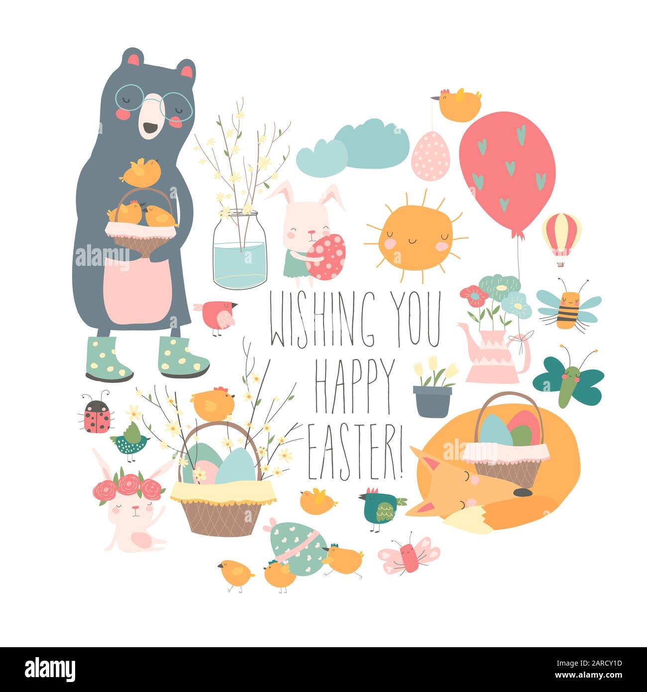 Cute cartoon animals with Easter theme. Happy Easter Stock Vector Image ...
