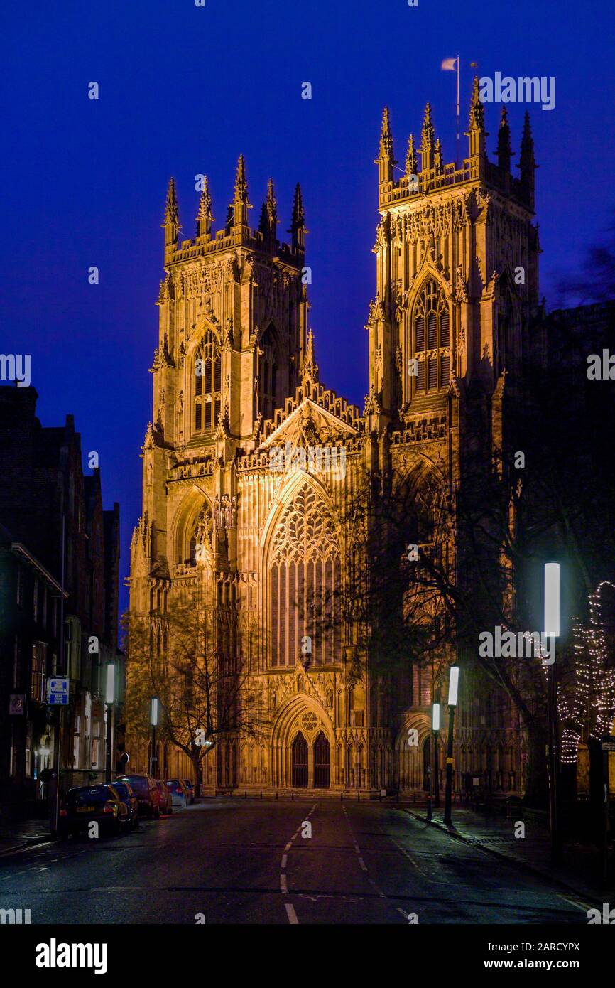 York Minster West facade at night, York, UK Stock Photo - Alamy