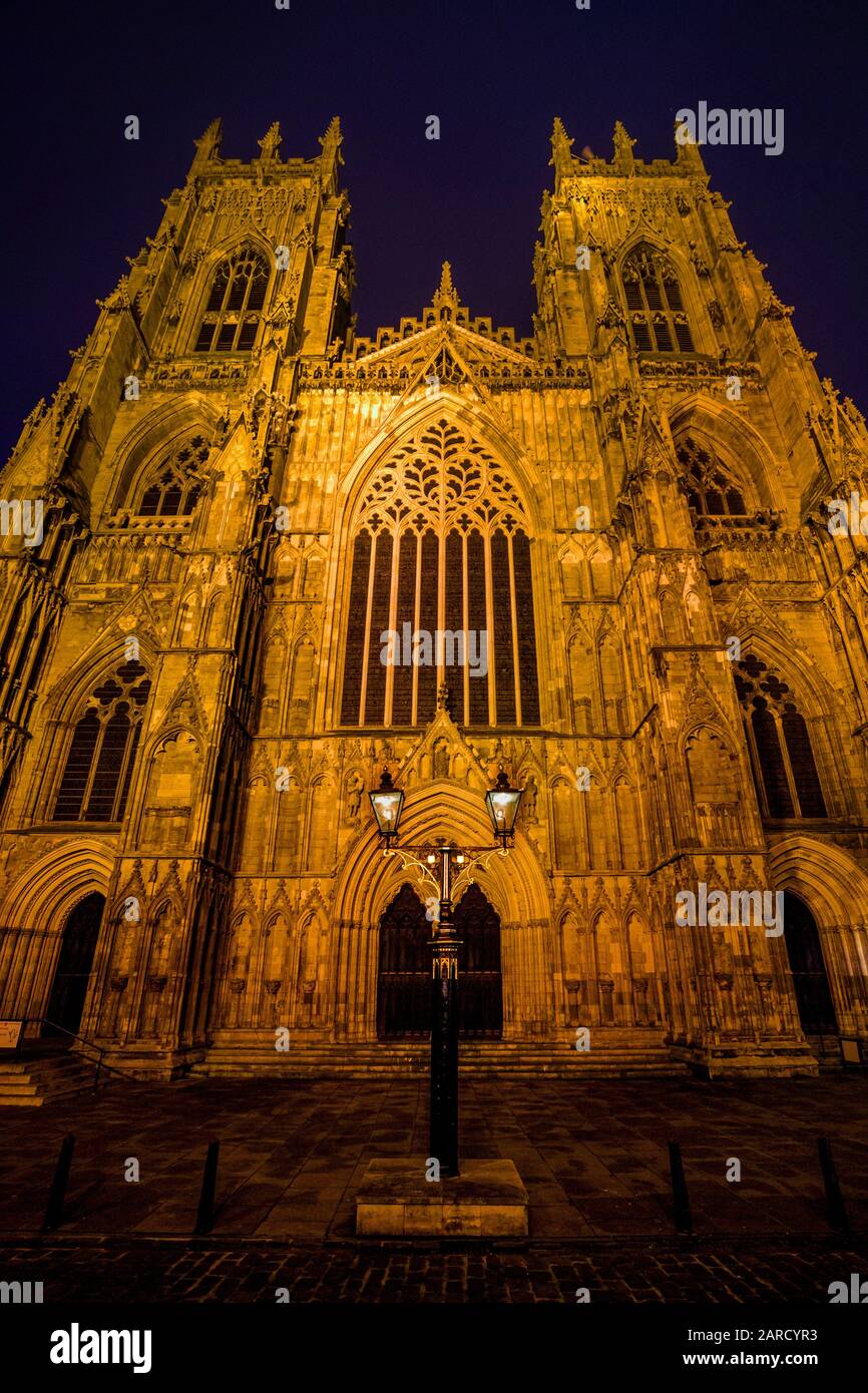 York Minster West facade at night, York, UK Stock Photo - Alamy