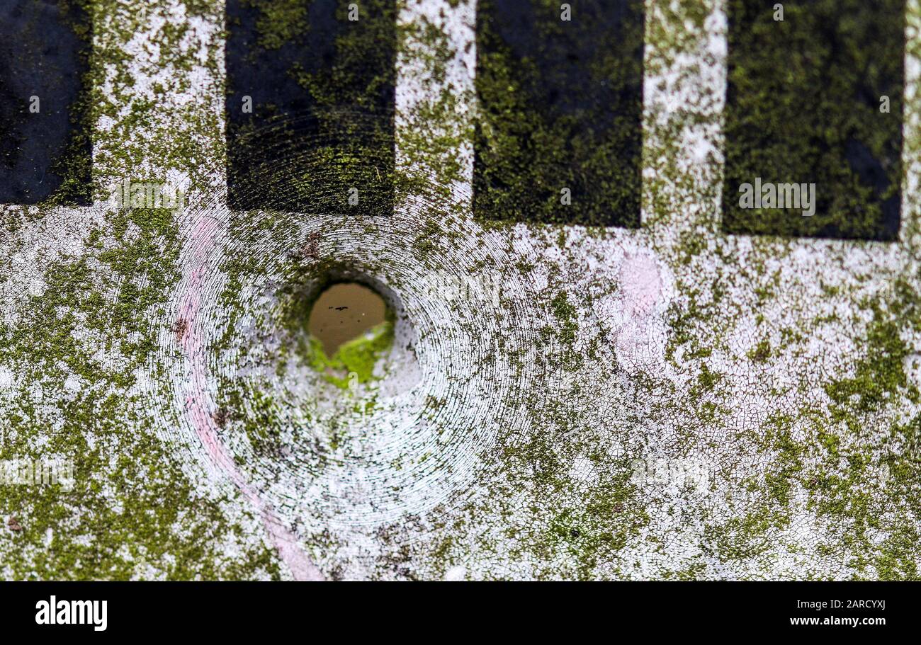 Detailed close up on bullet holes in a traffic sign Stock Photo - Alamy