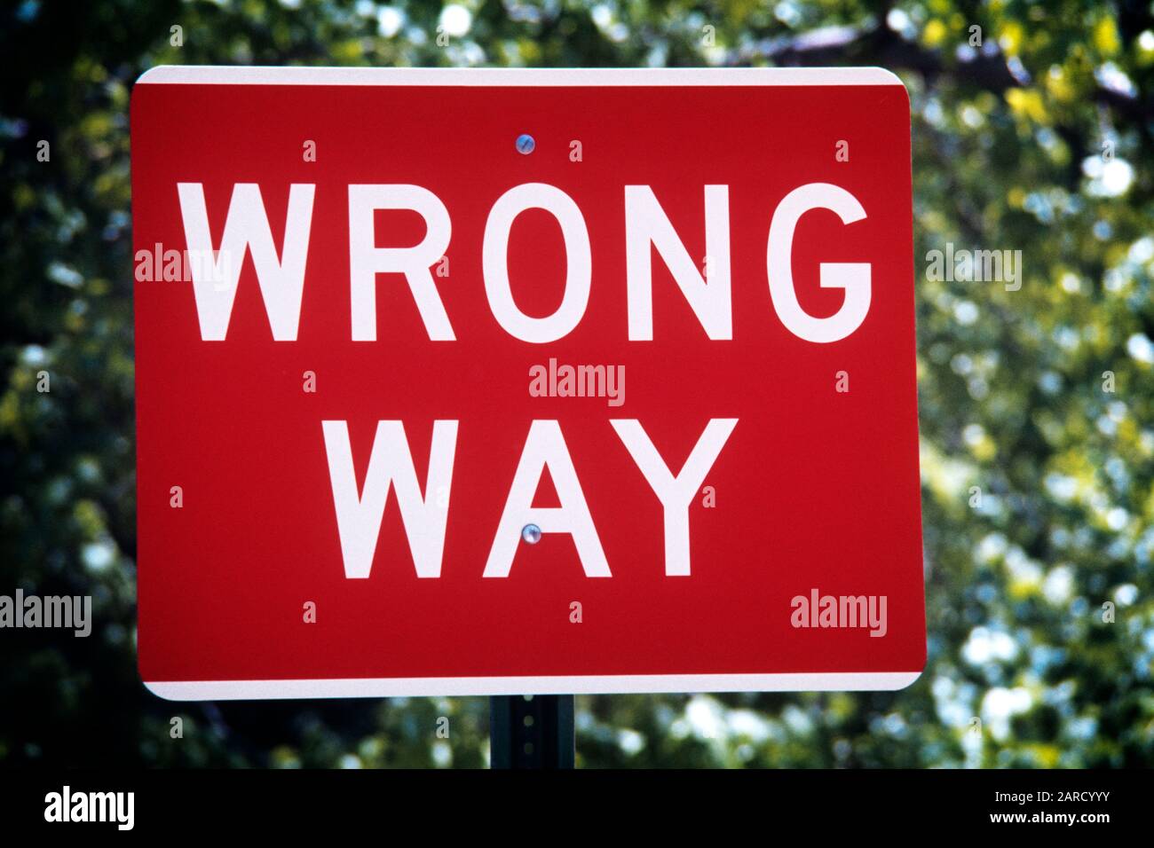 1980s RED AND WHITE SIGN BOLDLY STATING DIRECTION AS WRONG WAY - 019289 ...