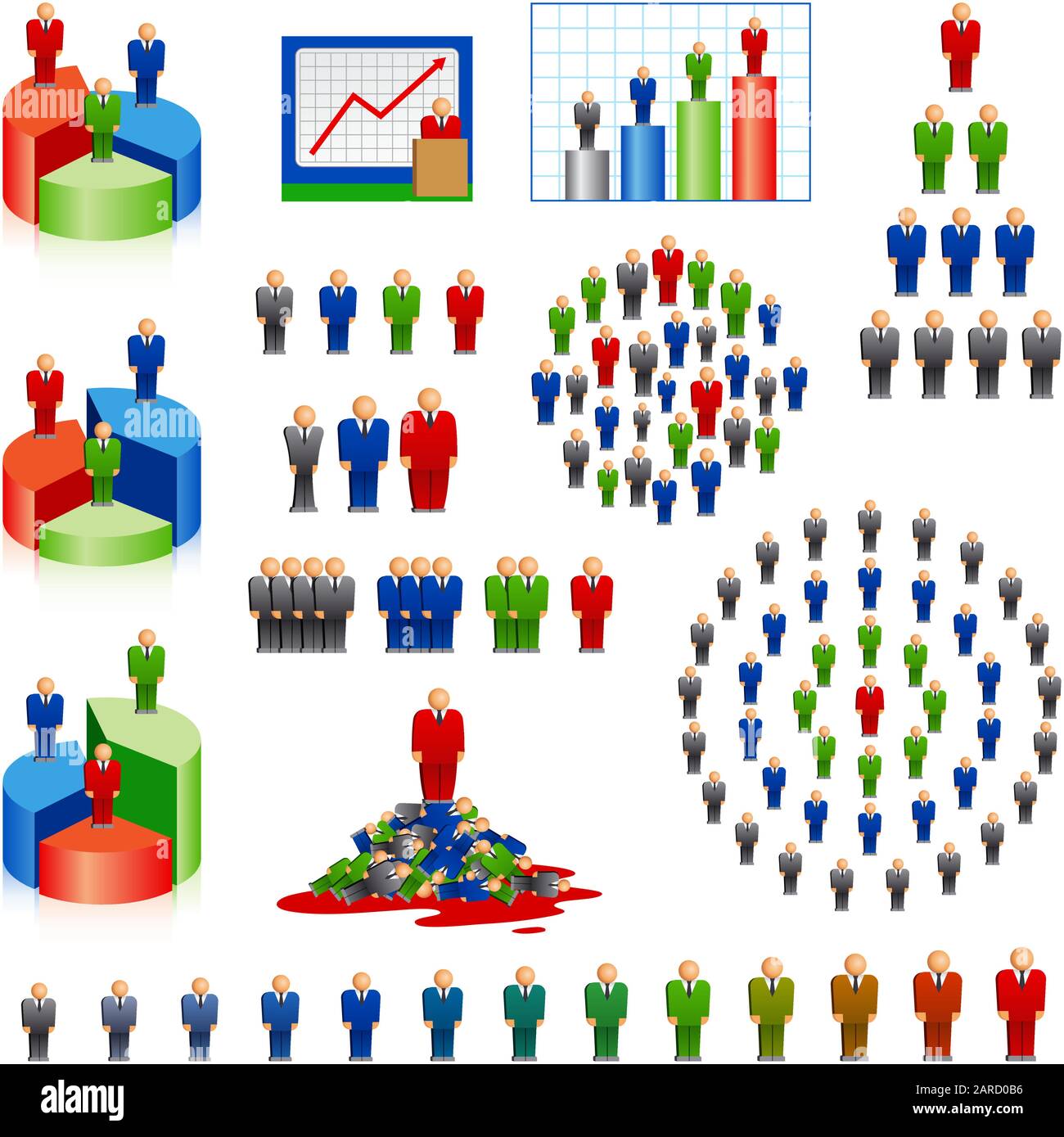 Set of icons of businessmen, employees, chiefs. The structure of the ...