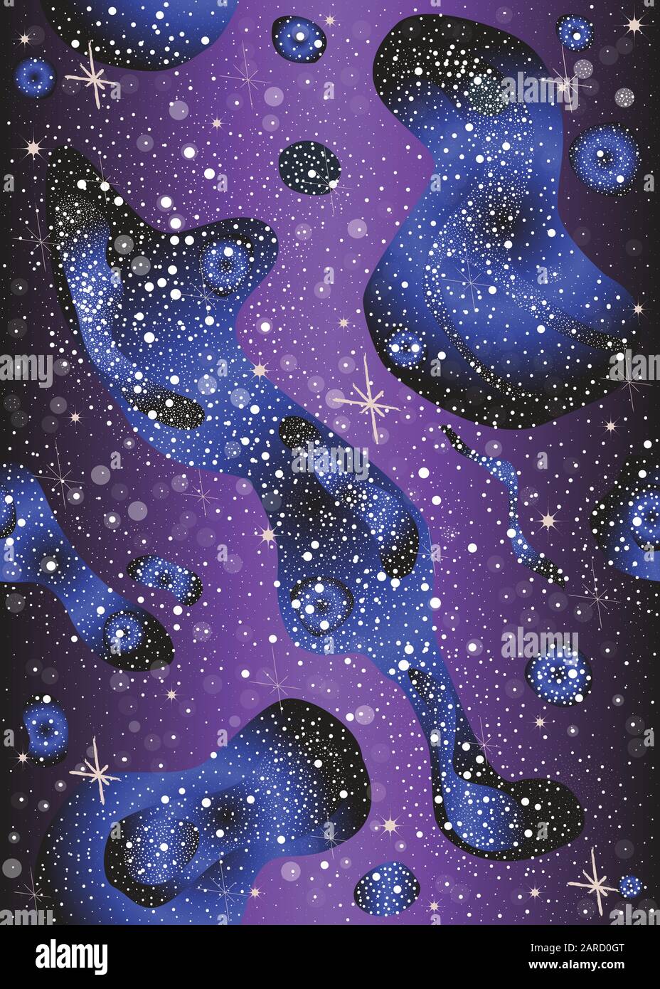 Colorful Seamless Pattern with shiny Stars of all colors. Dark Starry ...