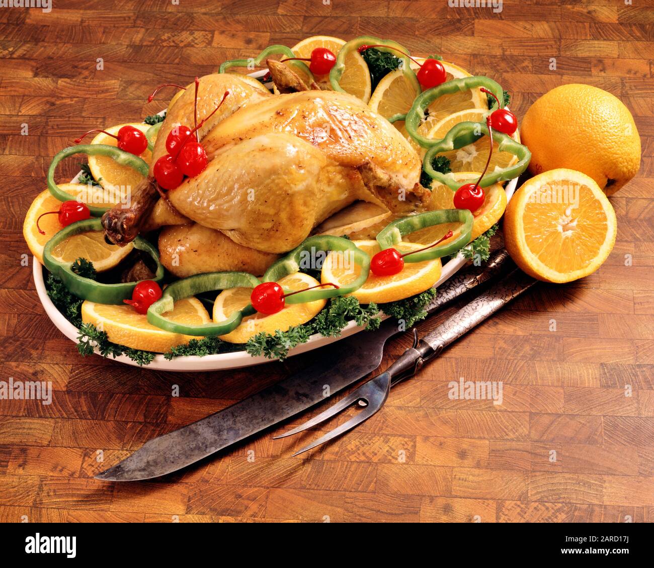 1970s PLATTER WITH ROAST DUCK ON BED OF ORANGE SLICES GREEN PEPPER ...