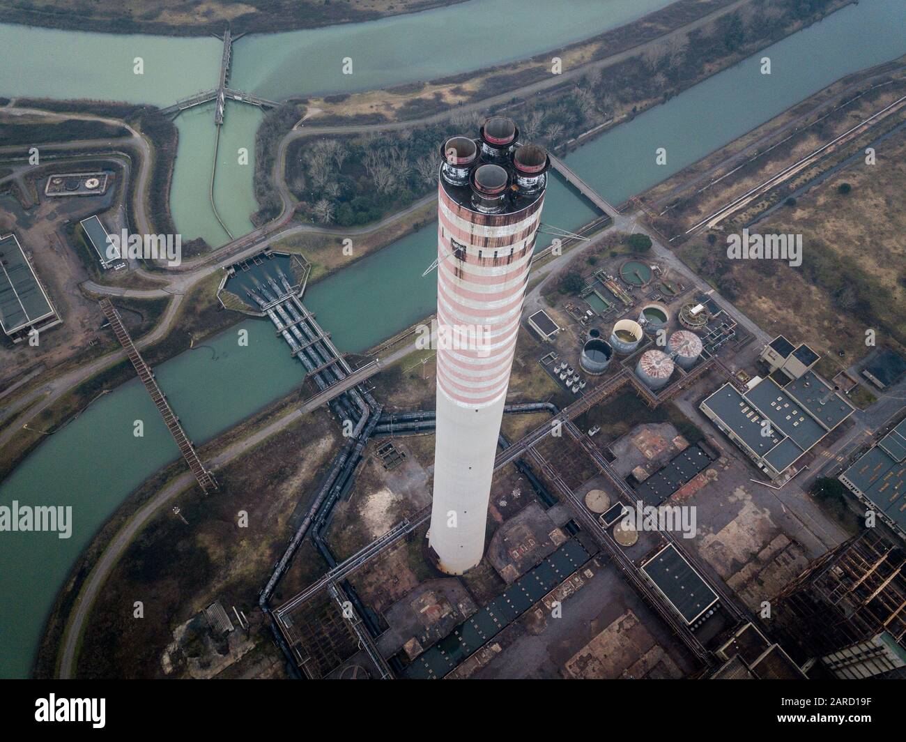Abandoned coal power plant located in the delta of the river Po, Italy ...