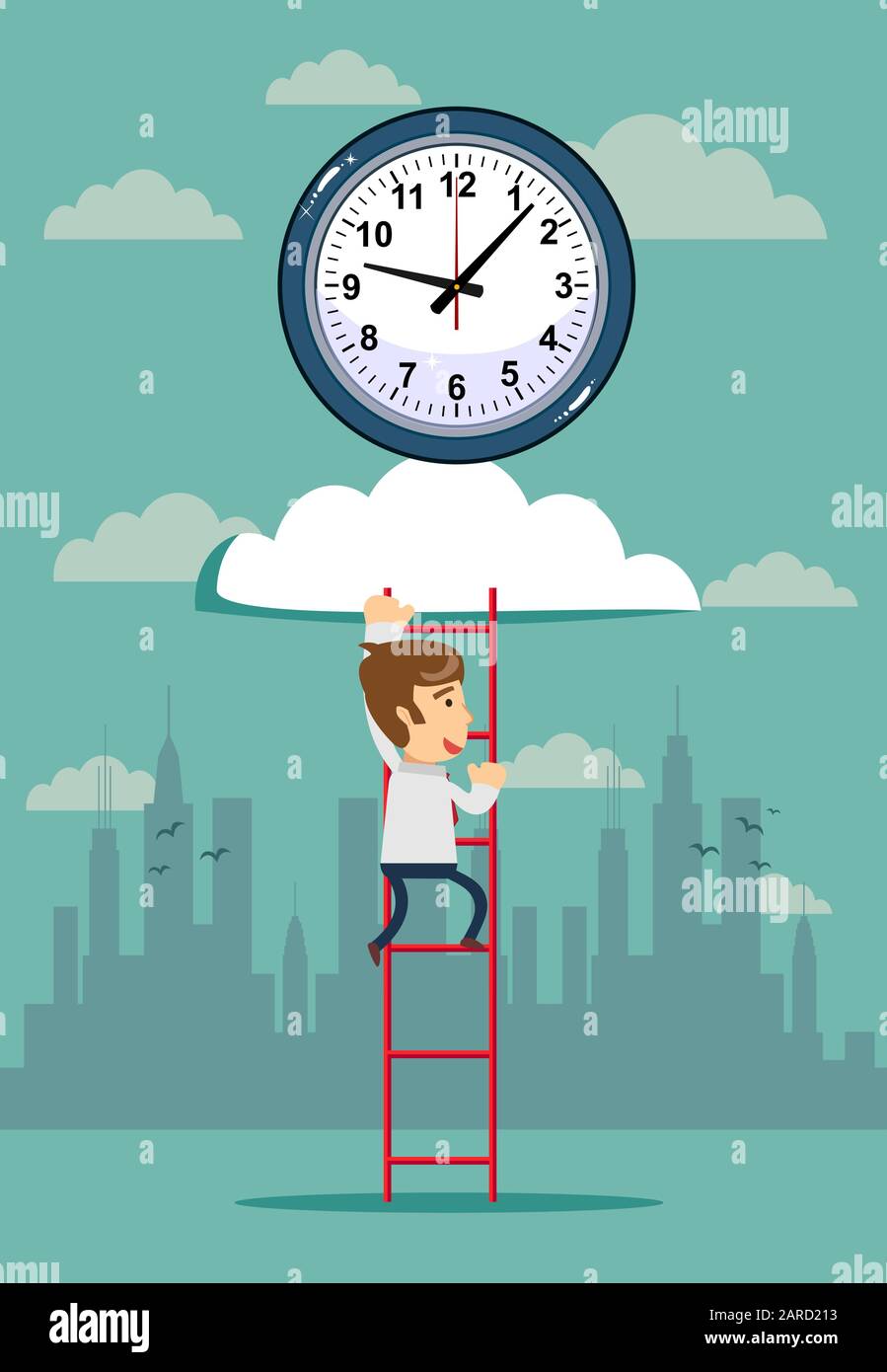 clock on cloud with wooden ladder and man Stock Vector Image & Art - Alamy