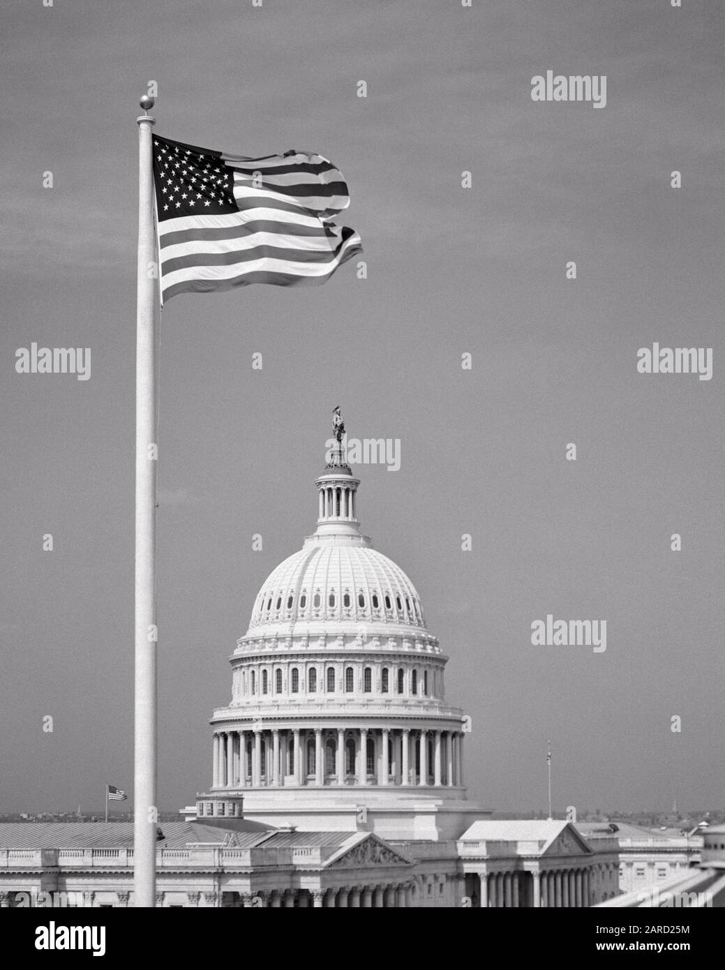 1960s THE AMERICAN FLAG FLYING OVER THE CAPITOL BUILDING WASHINGTON DC ...