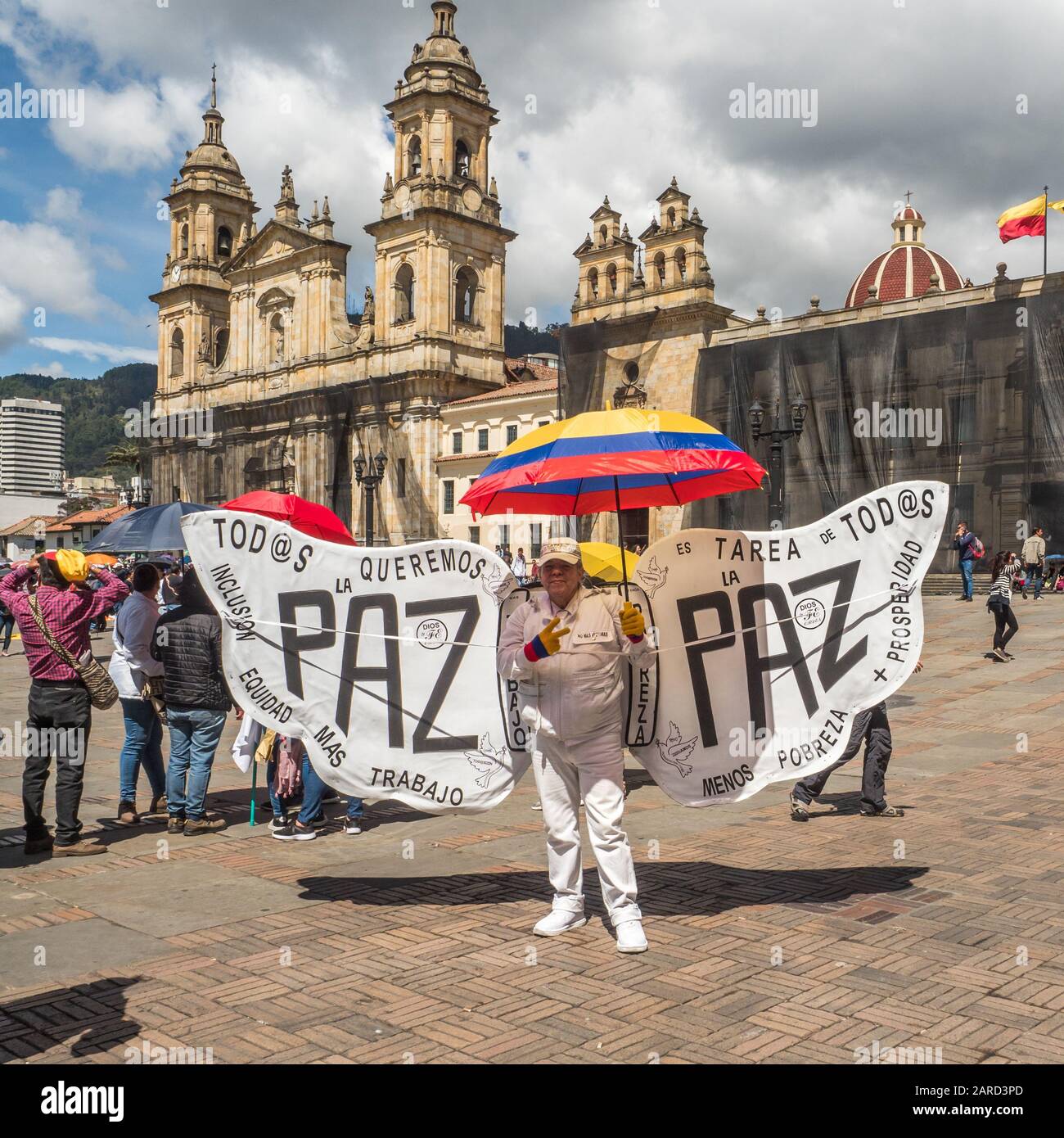 Bogota, Colombia - December 12, 2019: A Colombian in costume with angel ...