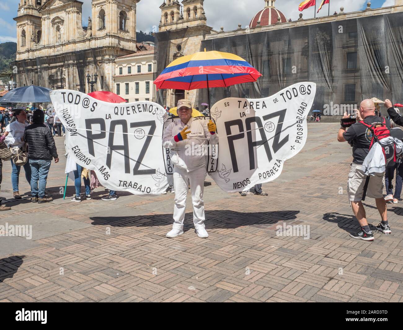 Bogota, Colombia - December 12, 2019: A Colombian in costume with angel ...