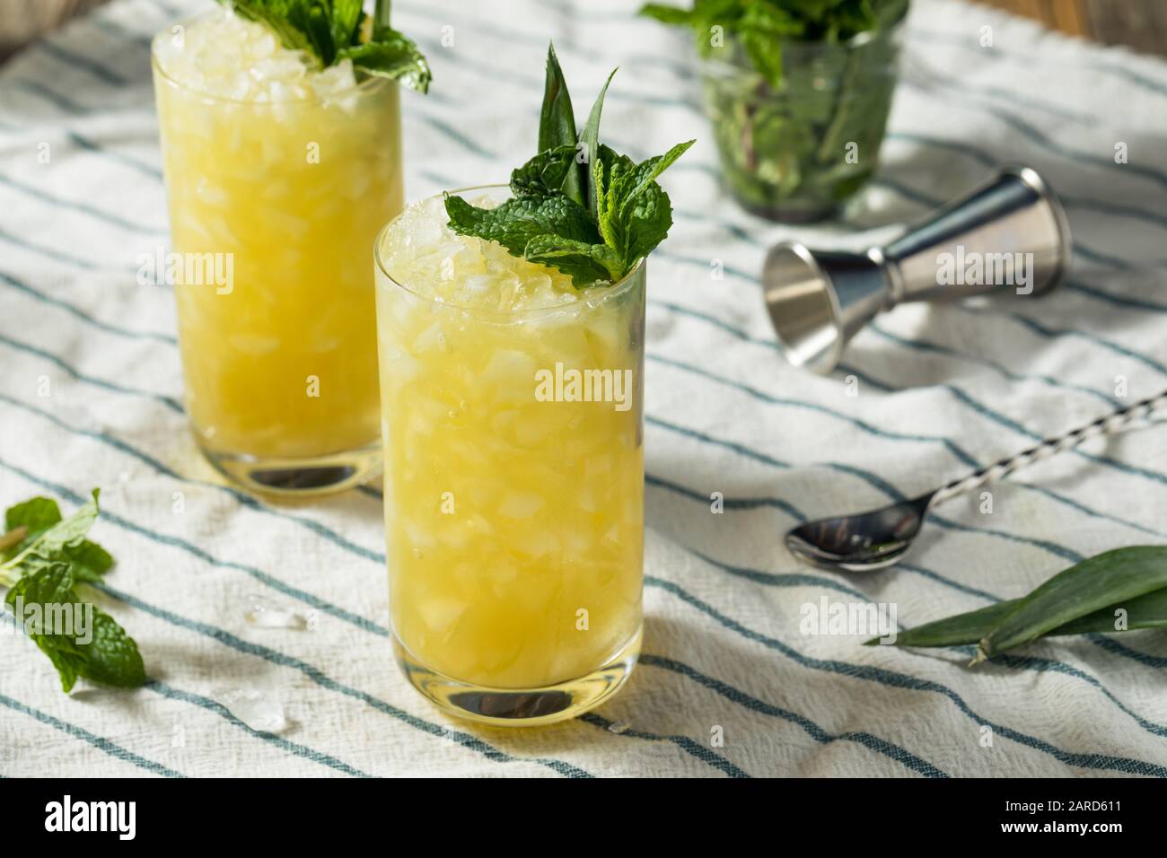 Homemade Boozy Green Chartreuese Swizzle Cocktail with Mint Stock Photo ...