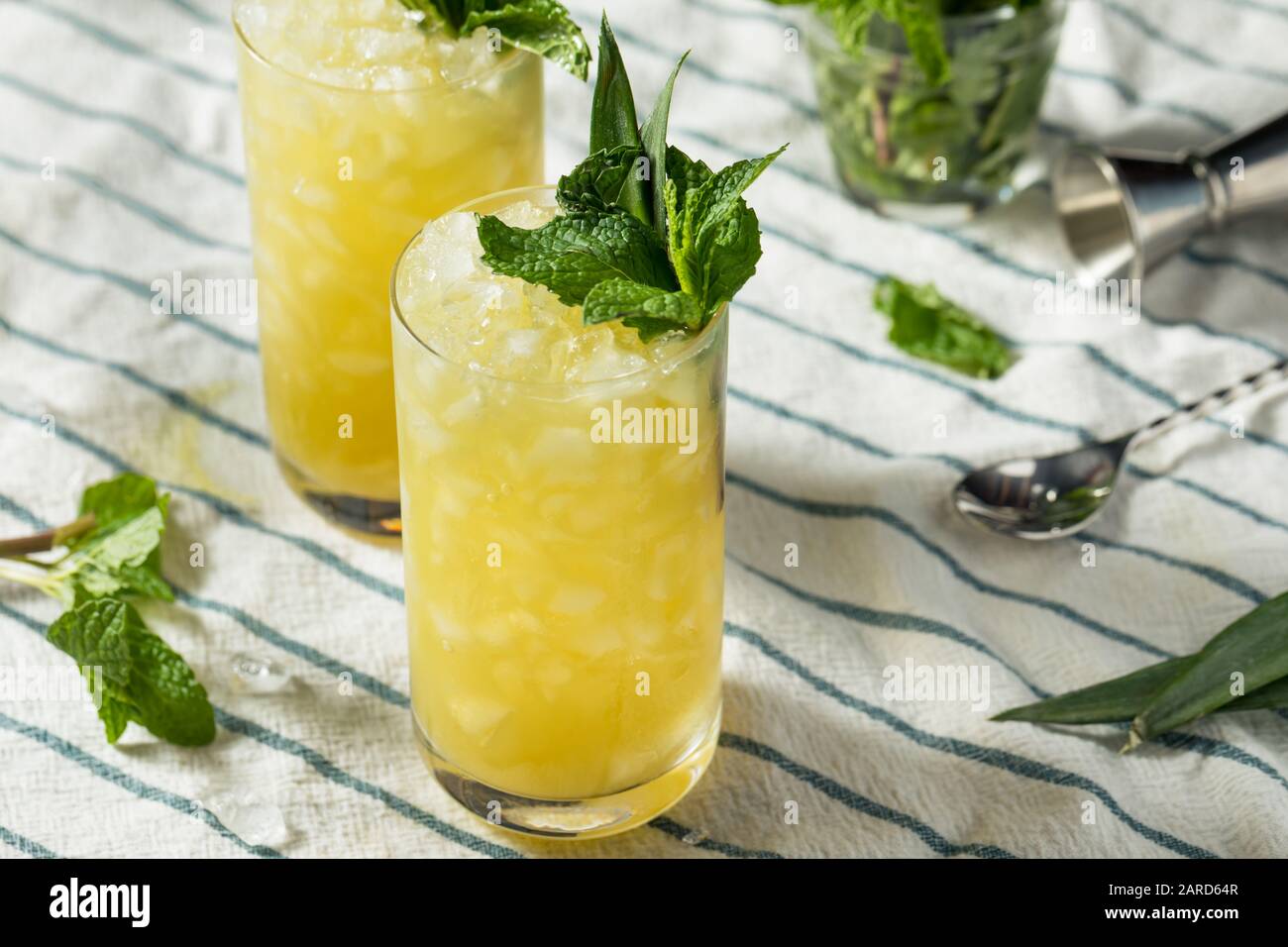 Homemade Boozy Green Chartreuese Swizzle Cocktail with Mint Stock Photo ...