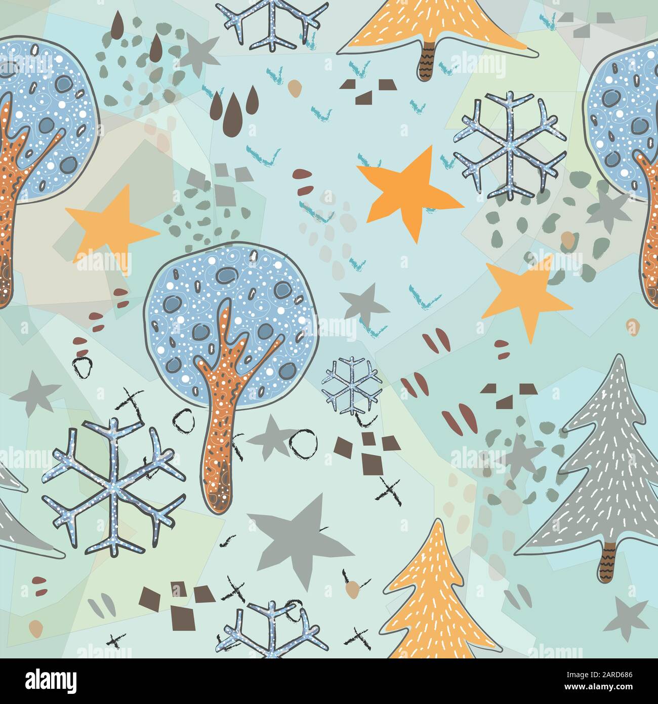 Cute Pattern with trees and cute small abstract forms. Hand Drawn ...