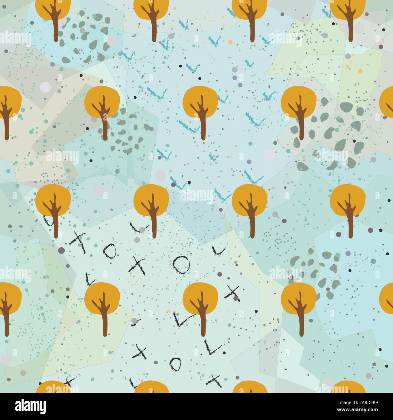 Seamless Tree Pattern with small trees on dotted background. Vector ...