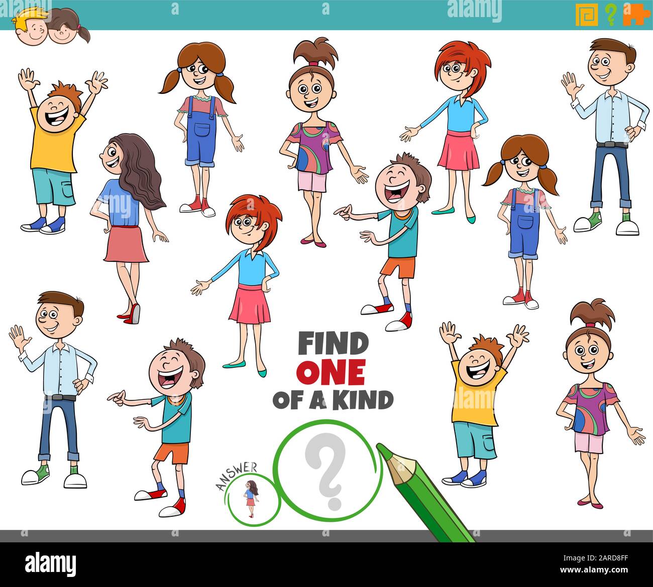 Cartoon Illustration of Find One of a Kind Picture Educational Game ...