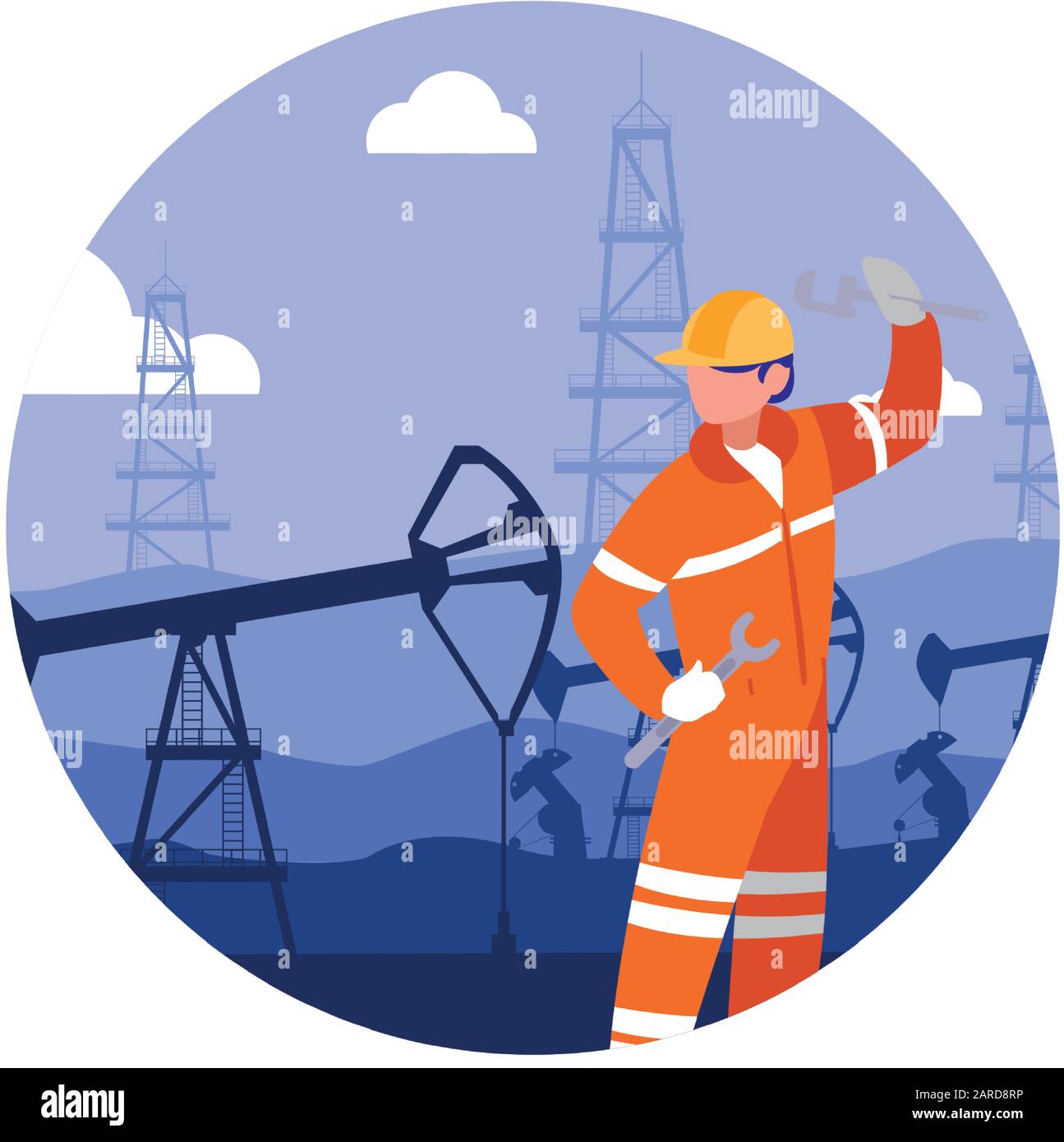 oilman worker on production line petrol refinery vector illustration ...