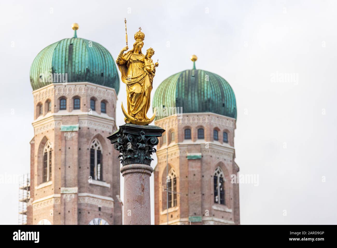 View of Towers of Munich Cathedral and the Golden Statue of Mary at ...
