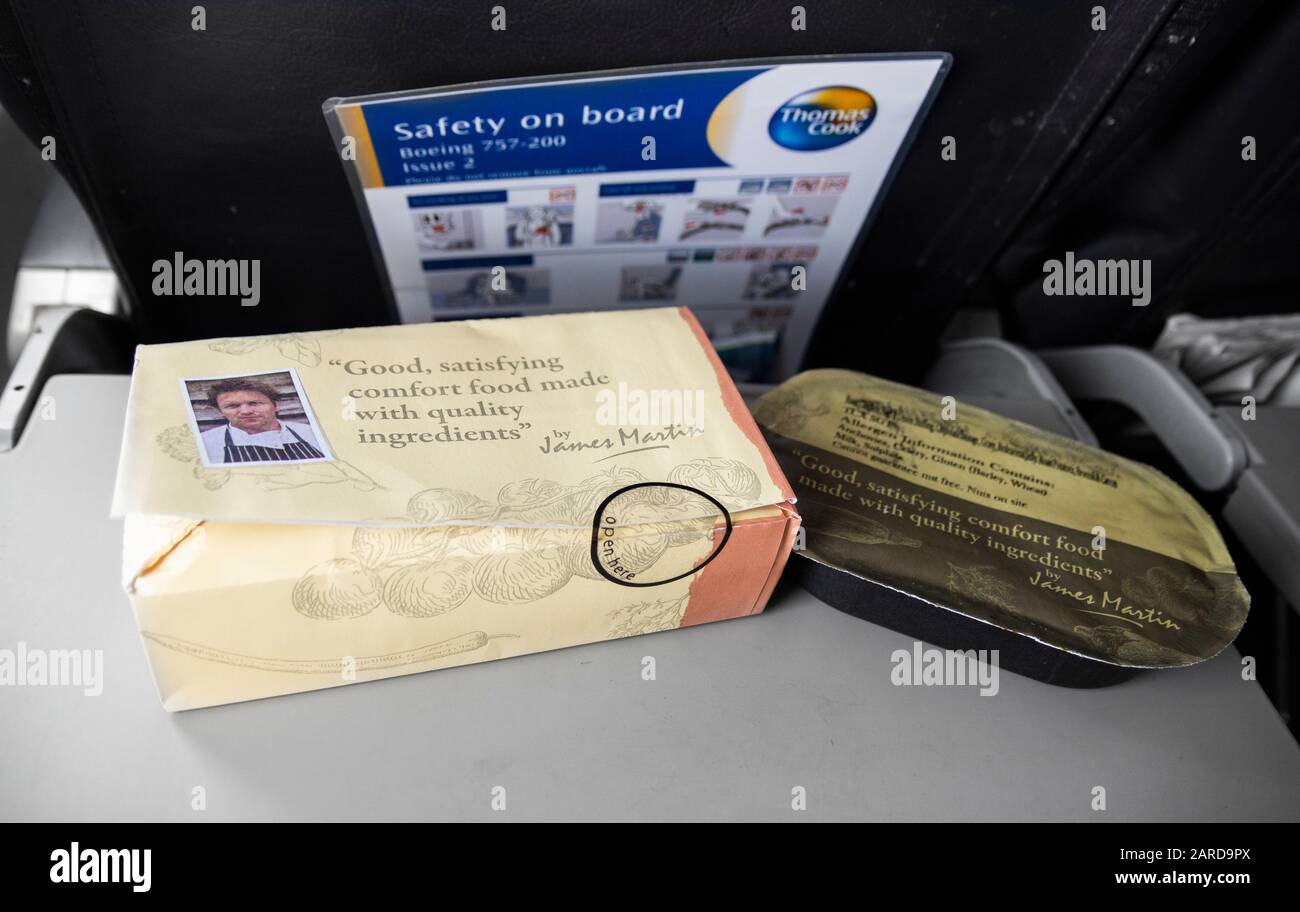 James Martin in flight meal on Thomas Cook charter flight Stock Photo ...
