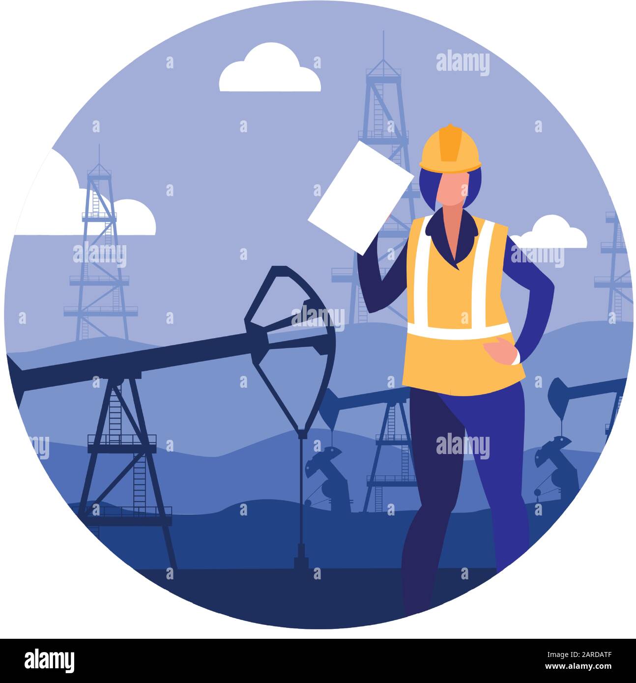 oilman worker on production line petrol refinery vector illustration ...